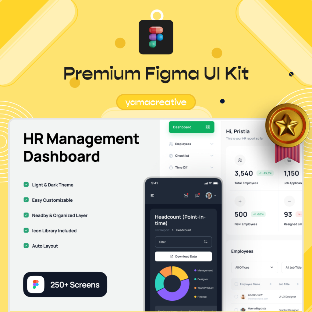 Jual HR Management Dashboard Pro 600+ Responsive Screen - Light and ...