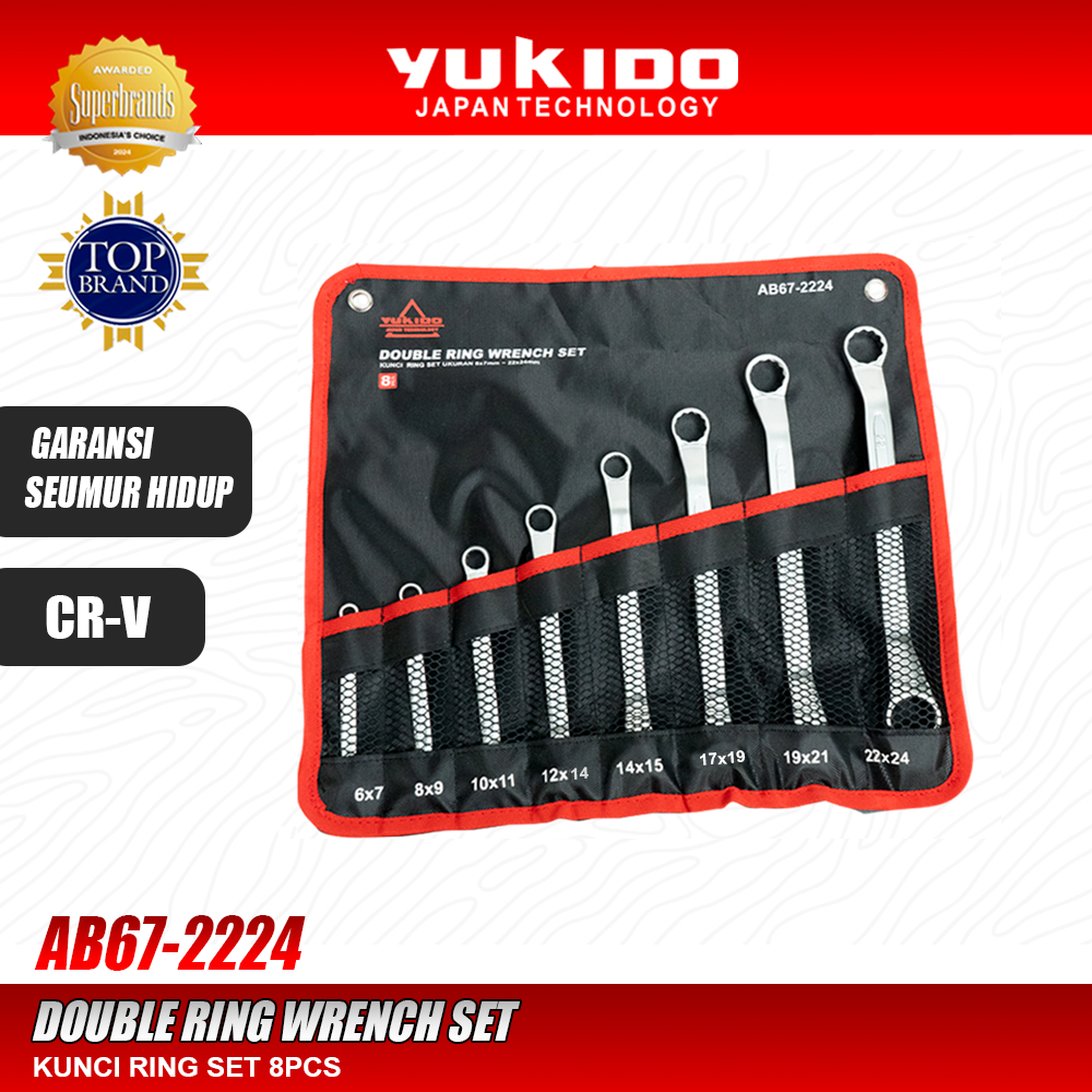 Jual YUKIDO Kunci Ring Set 8Pcs 6-24MM Chrome Vanadium Alat Pembuka Baut - AB67-2224 | Shopee ...