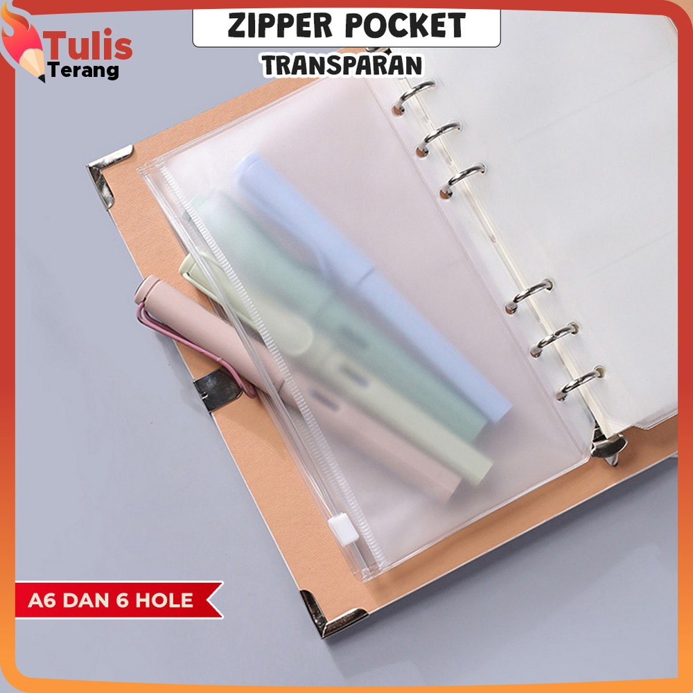 Jual Transparent Hand Book Bags Ziplock 6 Hole / Zipper Pocket Binder ...