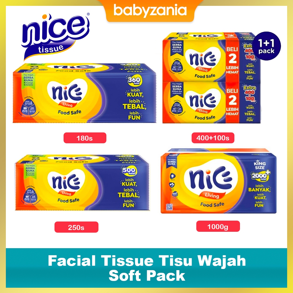 Jual Nice Facial Tissue Tisu Wajah Soft Pack - 180s 250s 400+100s ...