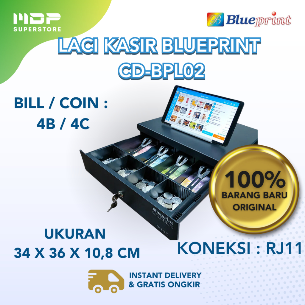 Jual CASH DRAWER LACI KASIR UANG BLUEPRINT CD-BPL02 34x36x10,8 CM ...