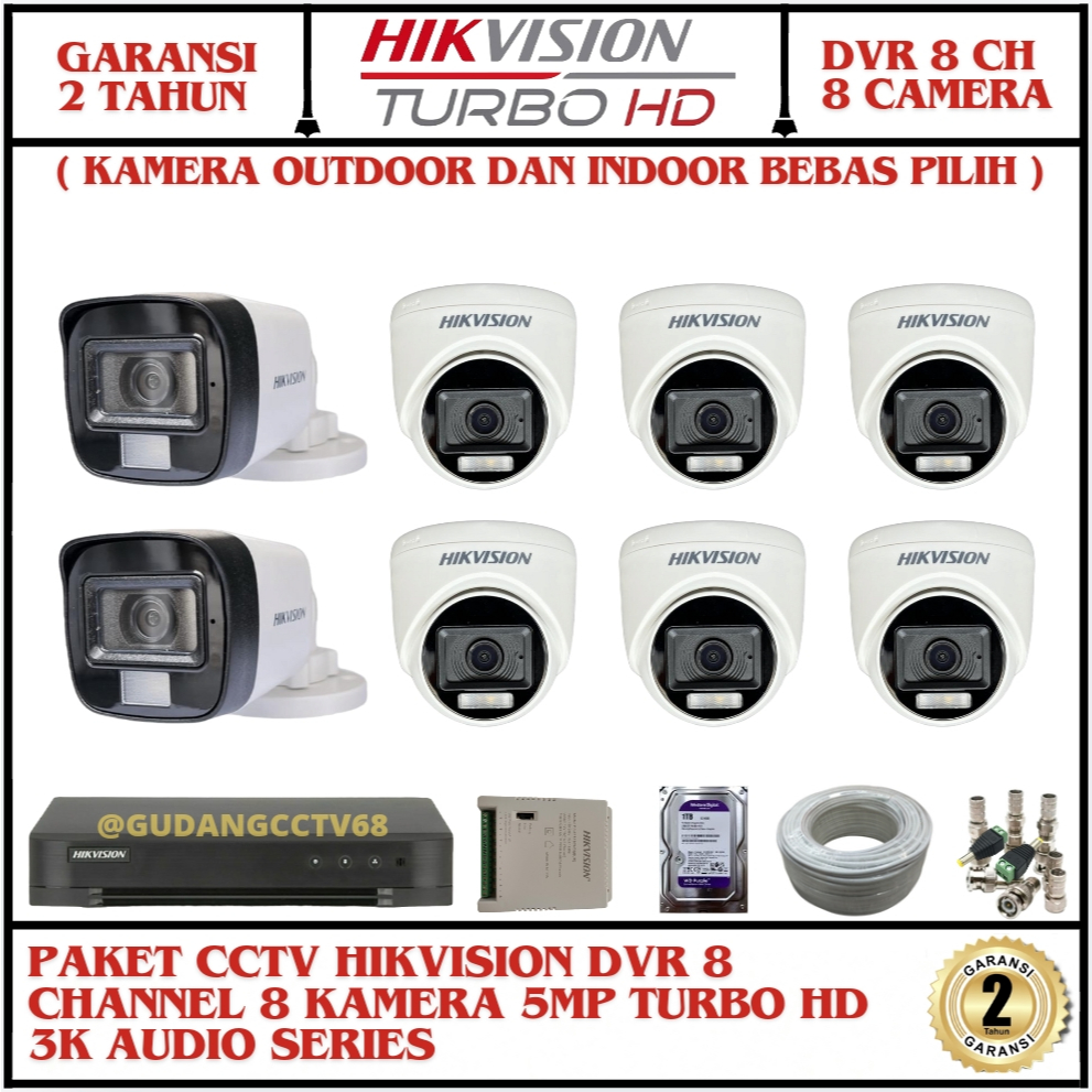Jual Paket CCTV Hikvision 8 Channel 8 Camera 5mp Turbo HD Audio Series - Camera CCTV - Camera ...