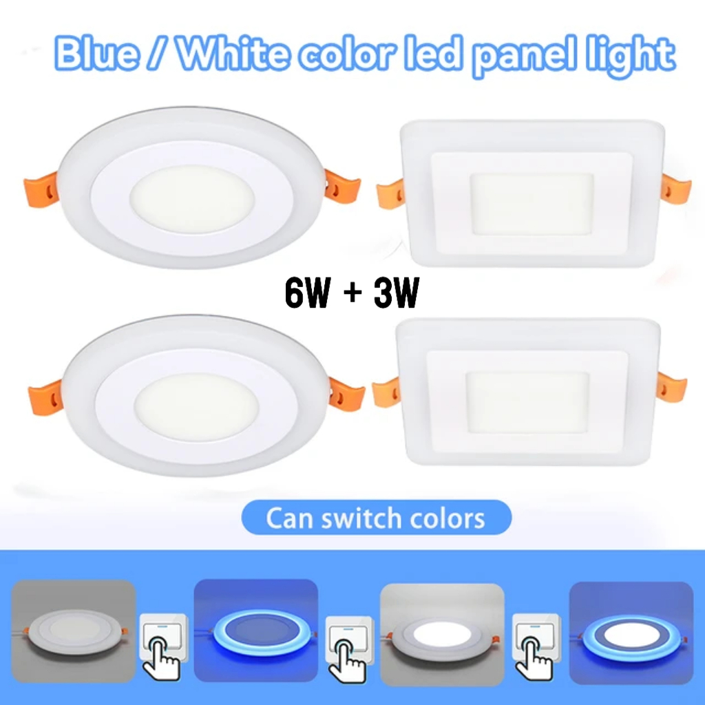 Jual Lampu Downlight LED 2 Warna 6w + 3w Putih Biru Kuning Panel inbow ...