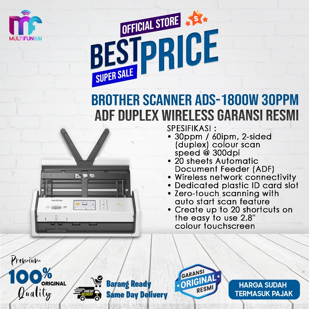 Jual Brother Scanner ADS-1800W (Pengganti ADS-1700W) 30ppm ADF Duplex Wireless Garansi Resmi ...