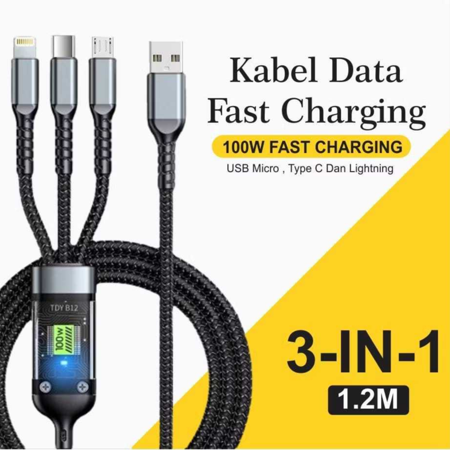 Jual Kabel Data Charger 3 in 1 LED 100W Support Fast Charging | Kabel ...
