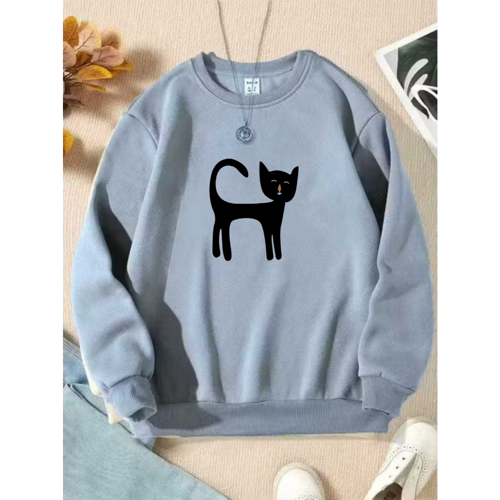 Jual Sweater Crewnek oblong Gambar Kucing Lucu Sablon Dtf Premium ...