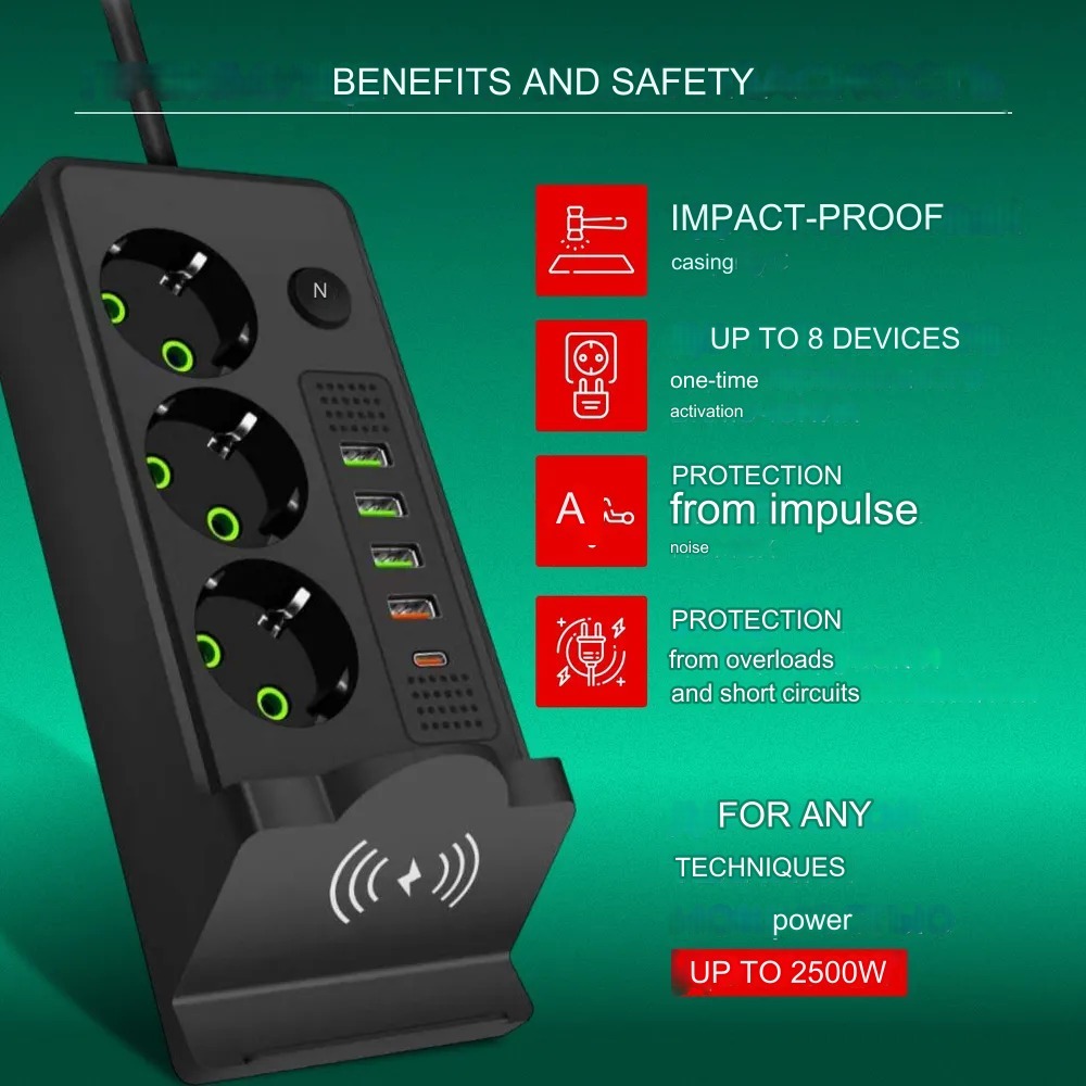 Jual Stop Kontak Listrik dengan Wireless Charging Charger HP 4 USB 1 ...