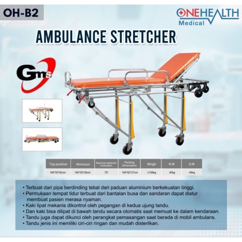 Jual Onehealth Ambulance Stretcher OH-B2 / Brankar Ambulance / Tandu ...