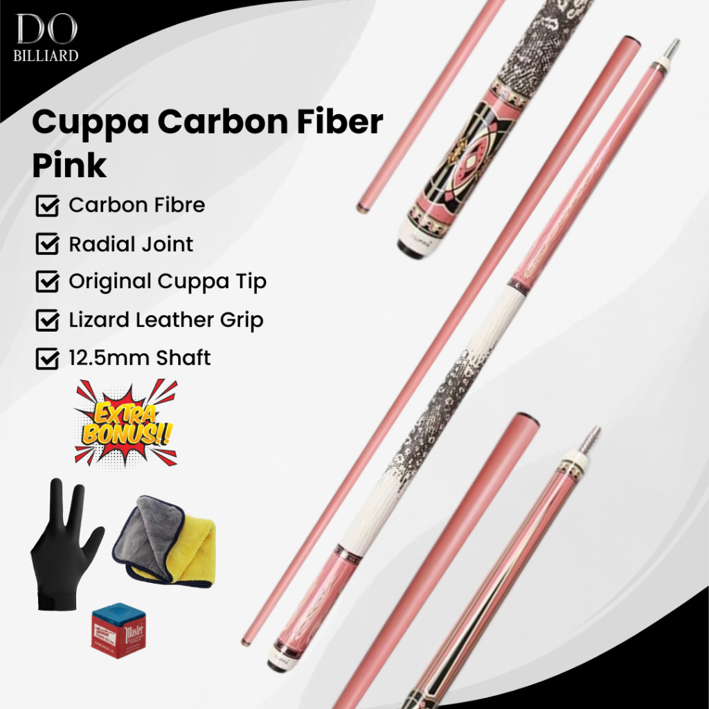 Jual Stick Billiard CUPPA CARBON FIBER PINK Low Deflection Shaft Cue ...