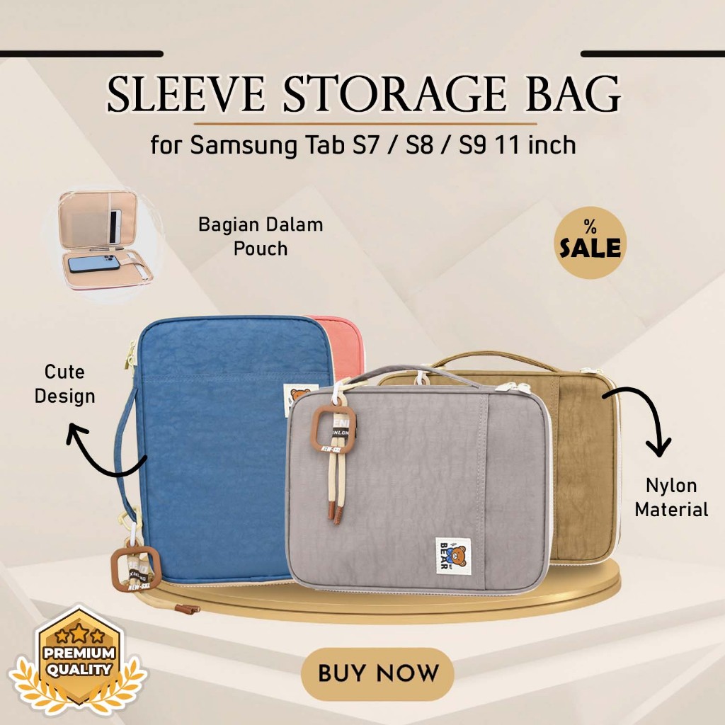 Jual Sleeve Case Samsung Tab S7 S8 S9 S9 FE 11 inch Motif Bear Cute Polos Pastel Pouch Storage ...
