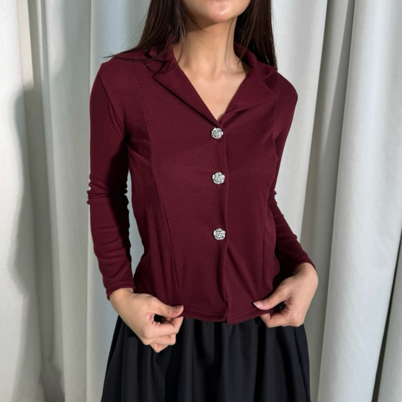 Jual GOYA TOP | Atasan Knit Wanita Lengan Panjang Kancing Basic Korean ...
