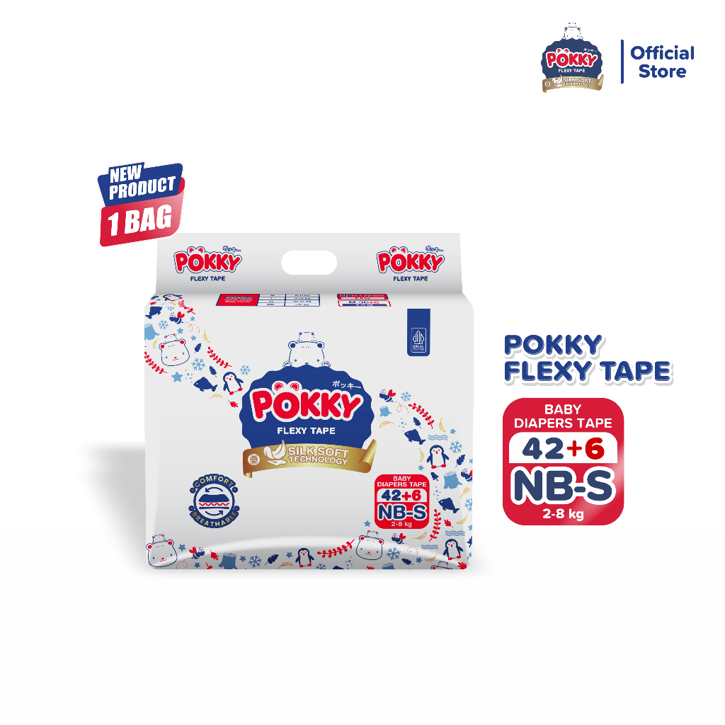 Jual POPOK PEREKAT POKKY FLEXY TAPE FOR NEW BORN-S ISI 42+6 | Baby Diapers Lembut untuk Bayi ...