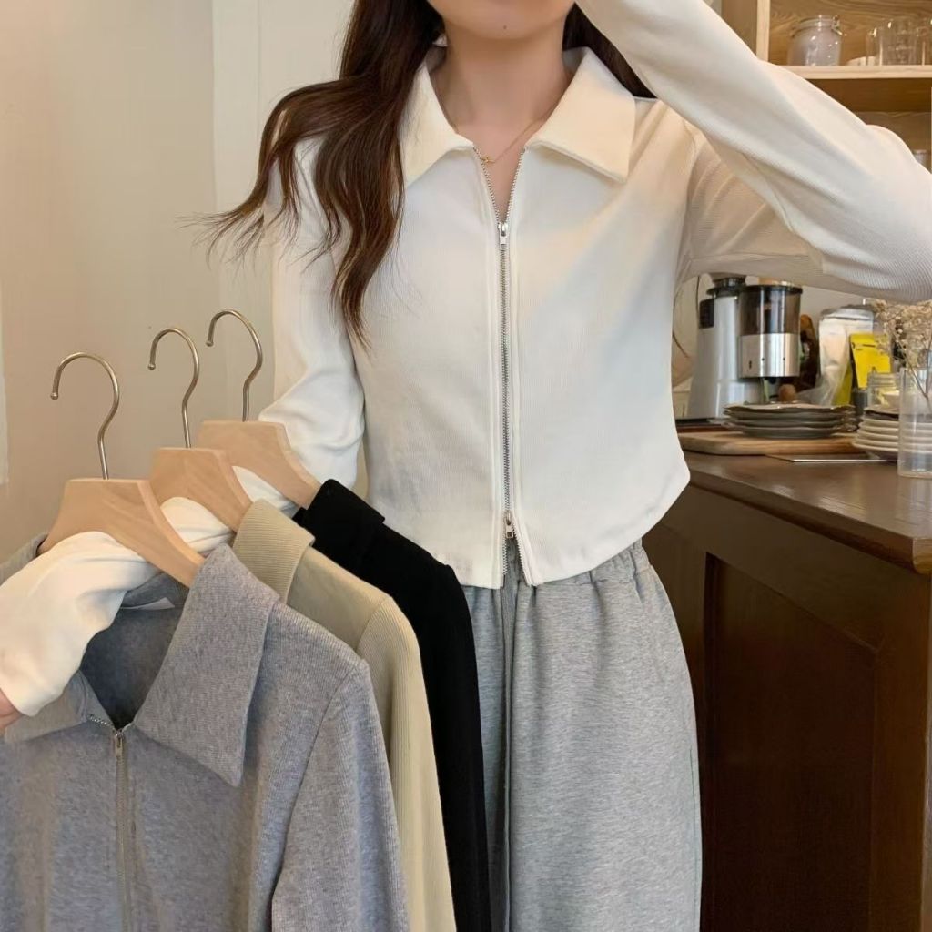 Jual Premium Jaket Rajutan Lengan Panjang - Jaket Vintage Zipper Knit ...