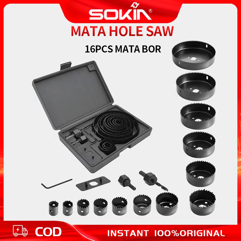Jual SOKIN Tools 16Pcs Mata bor Hole saw Kit Mata bor set Pelubang Kayu ...