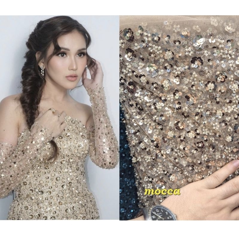 Jual (COD) bahan kain tulle sadawa full payett mewah/tille korea full ...
