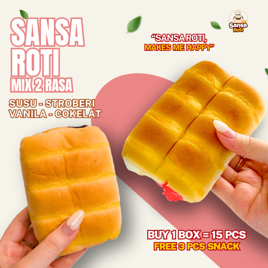 Jual Sansa Roti -18 Pcs Varian Mix 2 rasa Susu Strawberry & Vanilla ...