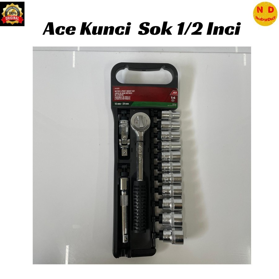 Jual Ace Set Gagang Dan Kunci Sok Dr 1/2 Inci 14 Pcs | Shopee Indonesia