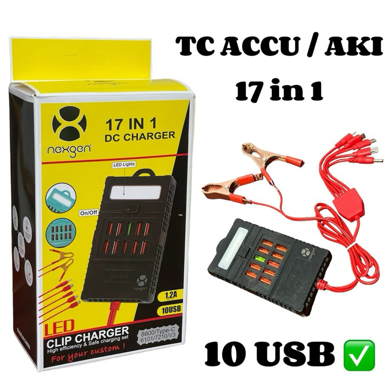 Jual TRAVEL Charger AKI MOTOR 17in1 UNIVERSAL 10 USB + Colokan ...
