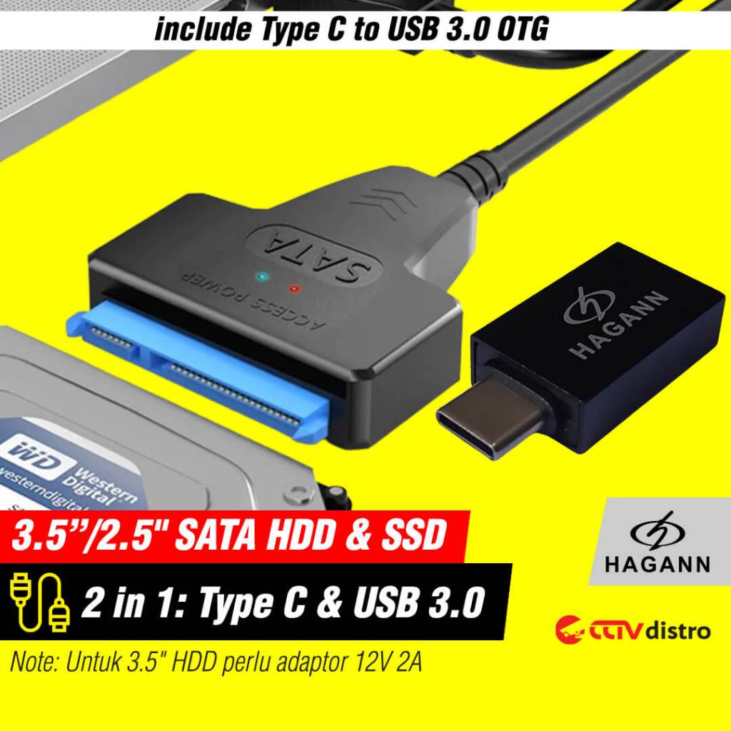 Jual Kabel SATA to USB 3.0 & OTG Type C with DC Port / Adapter Hardisk ...