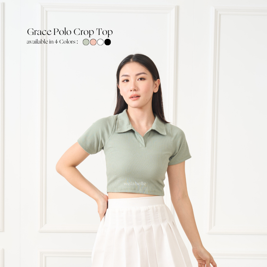 Jual Welabelle Grace Polo Crop Top / Atasan Kaos Wanita Kerah V Neck ...