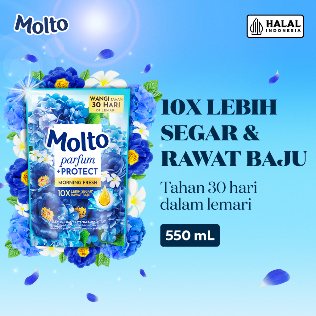 Jual Molto Pelembut & Pewangi Pakaian Softener Konsentrat Parfum +Protect Morning Fresh 550 mL ...