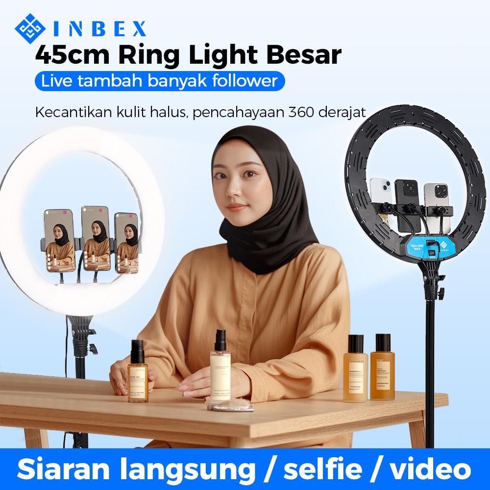 Jual INBEX 45CM Ring Light with 3 Holder HP+Remot Dimmable Beauty ...