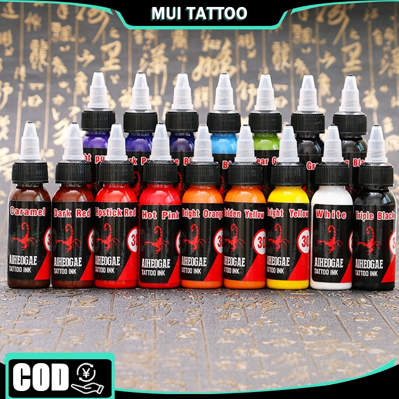Jual Peralatan Tato Ai Warna Tato Label Merah Hitam 30ml Tinta Pigmen ...