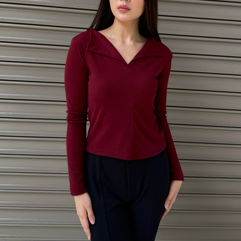 Jual AVA TOP | Atasan Knit Wanita Lengan Panjang Kotak V Neck Korean Button Top Summer Baju Knit ...