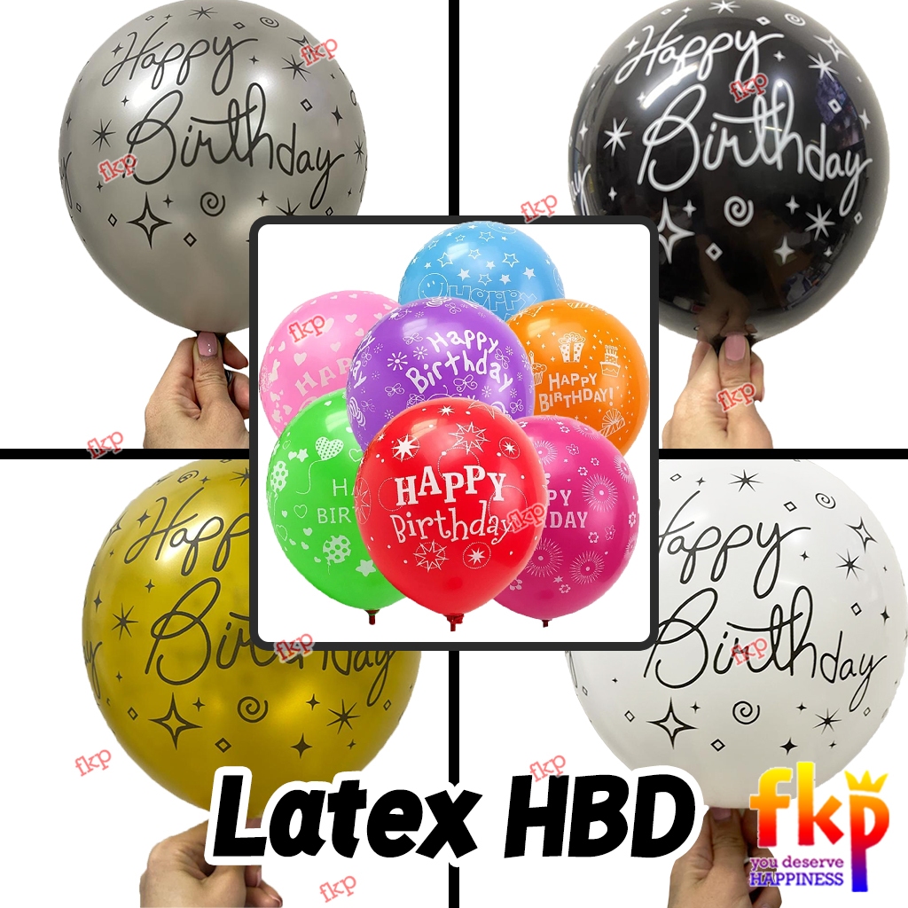 Jual Balon Latex Motif Happy Birthday isi 5 pcs/ Latex HBD 12 inch ...