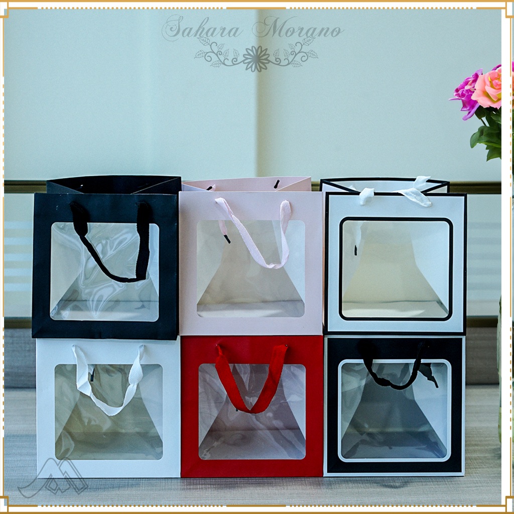 Jual Paper Bag Kotak Transparant mika Goodie Bag Shopping Bag Tas ...