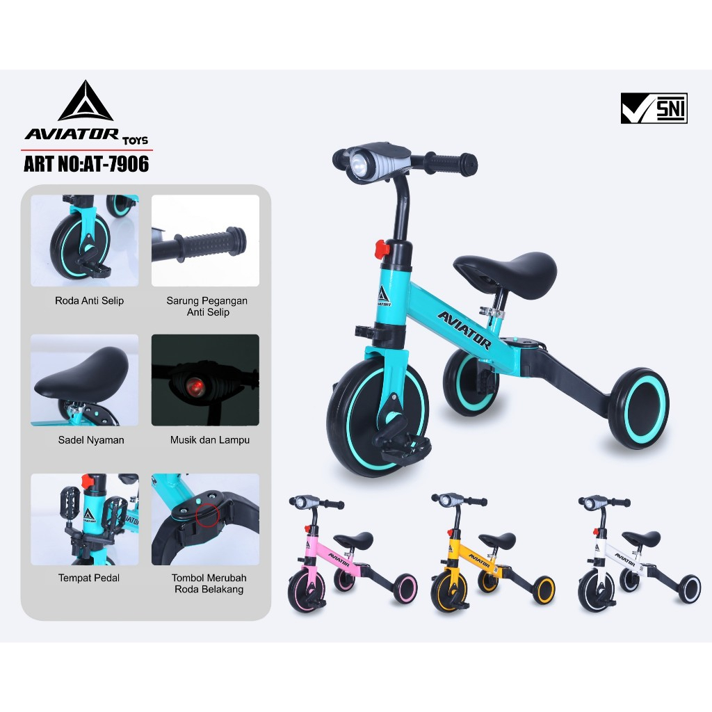 Jual Balance Bike Aviator 7905 3 in 1 Sepeda Roda Tiga Pushbike Bonus ...
