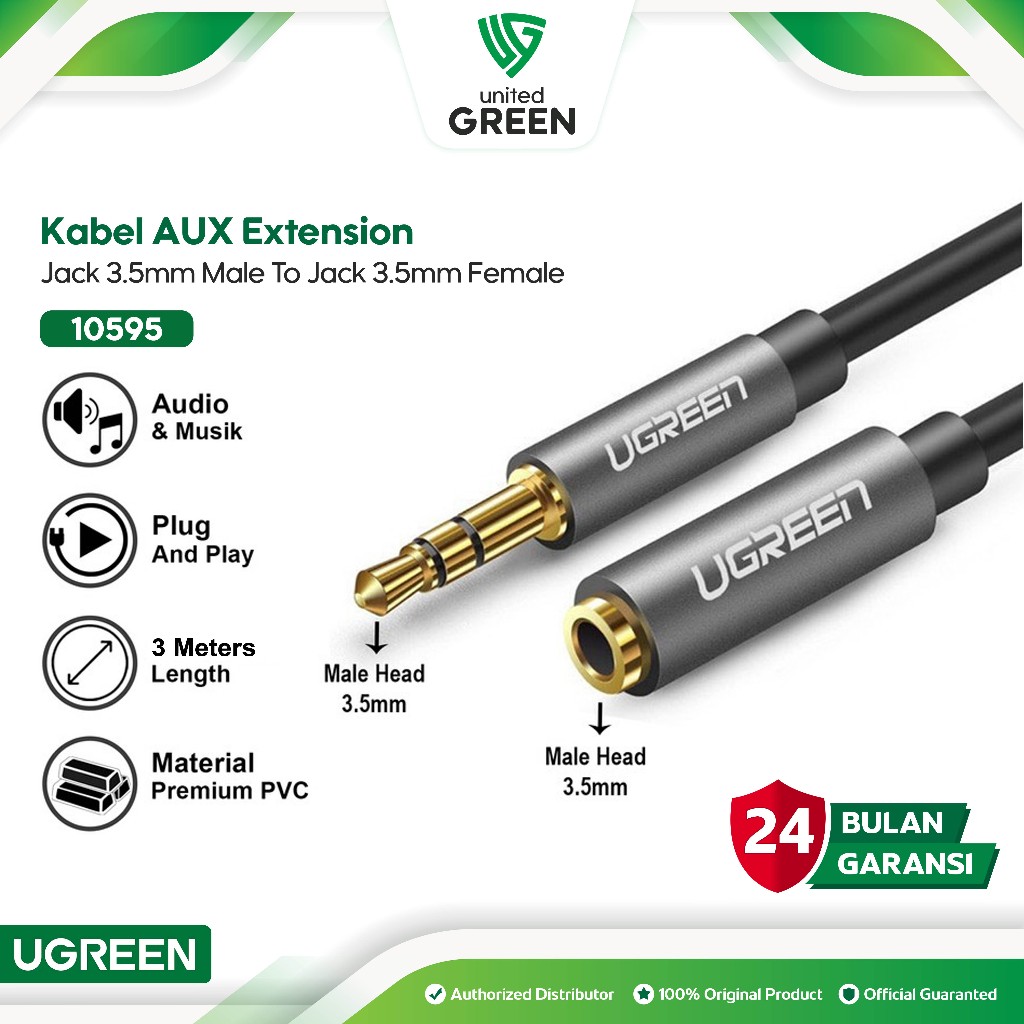 Jual UGREEN Kabel Audio Extension 3.5mm Male to Female 3M 3 Meter AUX Jack TRS Adaptor Adapter 3 ...