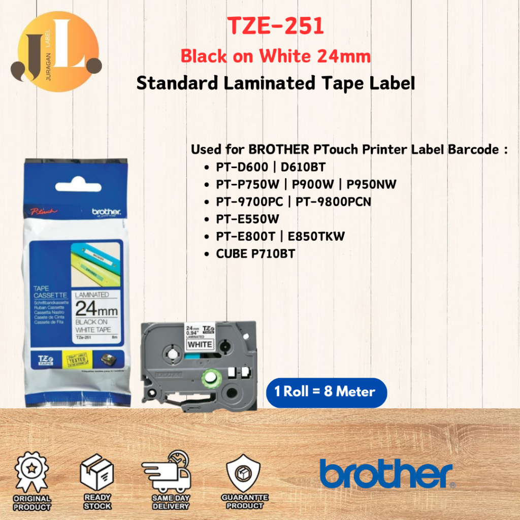 Jual BROTHER TZe-251 24mm PTouch Tape Label Barcode TZe251 Black on ...