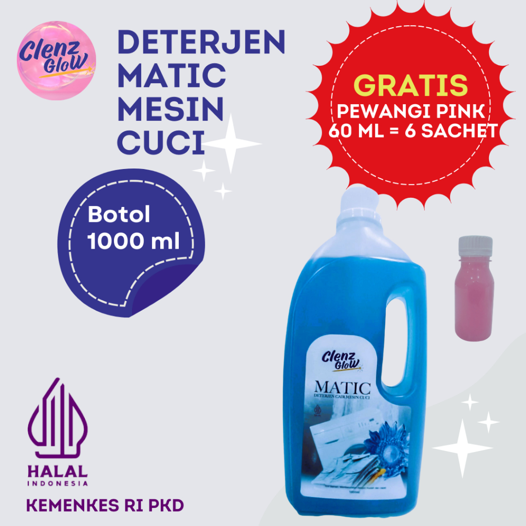 Jual Promo Deterjen Matic Mesin Cuci Botol 1 Liter Clenz Glow dan Free ...