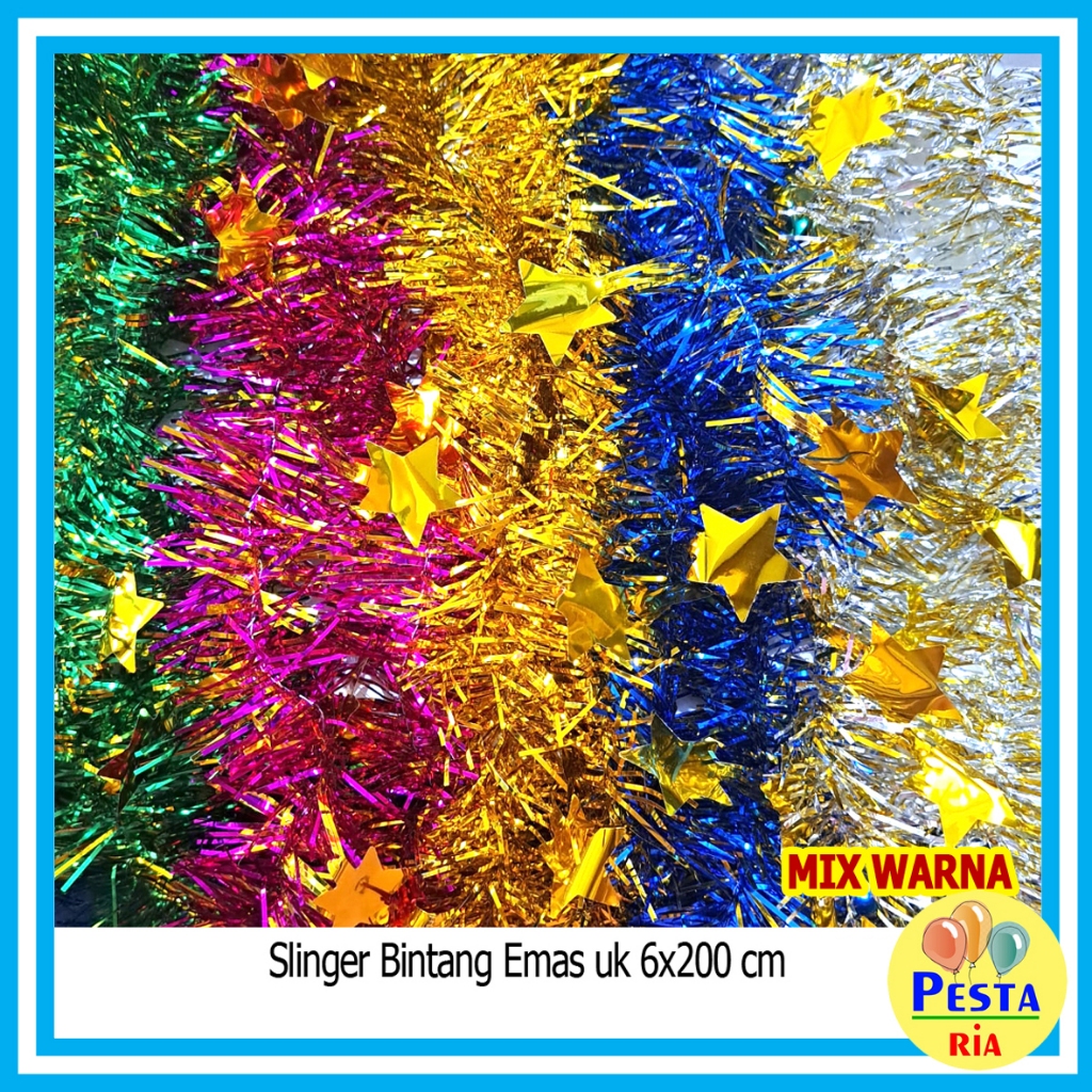 Jual Murah!! (1Pcs) Slinger Bintang & Bulat Emas uk 6cmX2m, slinger natal, slinger rumbai ...