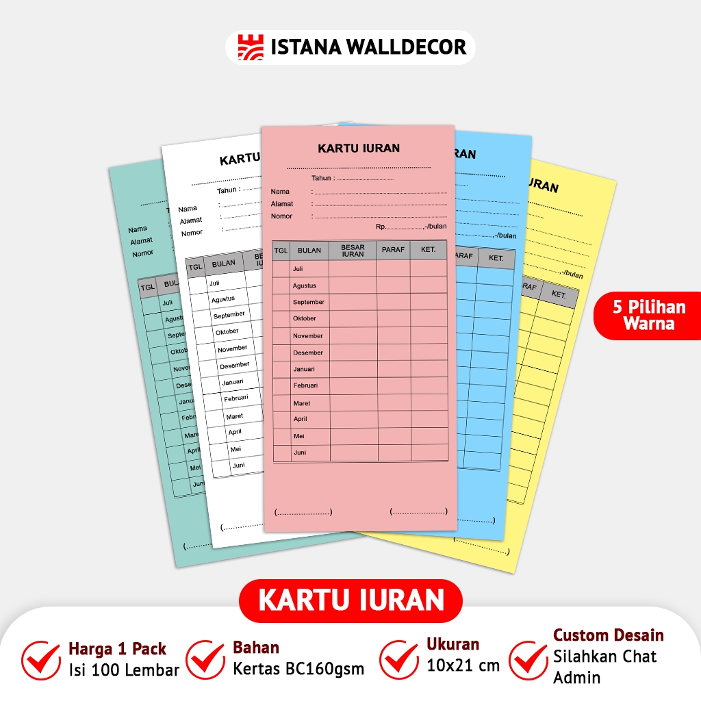 Jual (100 Pcs) Kartu Iuran / Kartu Iuran Warga / Kartu Iuran Bulanan ...