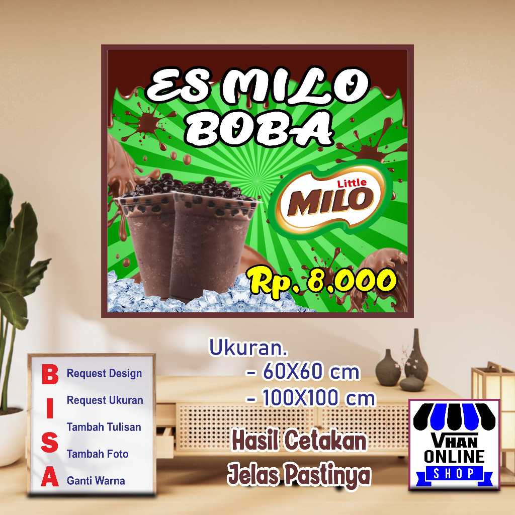 Jual Cetak Spanduk Banner Es Milo Boba Keren | Shopee Indonesia