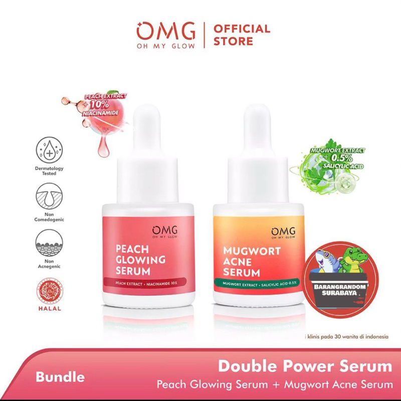 Jual OMG OH MY GLOW Mugwort Acne Serum 20 ml dan OMG OH MY GLOW Peach Glowing Serum 20 ml ...