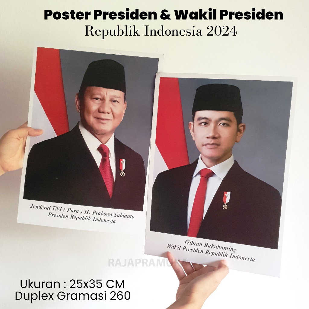 Jual Foto Presiden Dan Wakil Presiden Poster Prabowo Gibran 14R 25x35 Photo HD Detail Bahan ...
