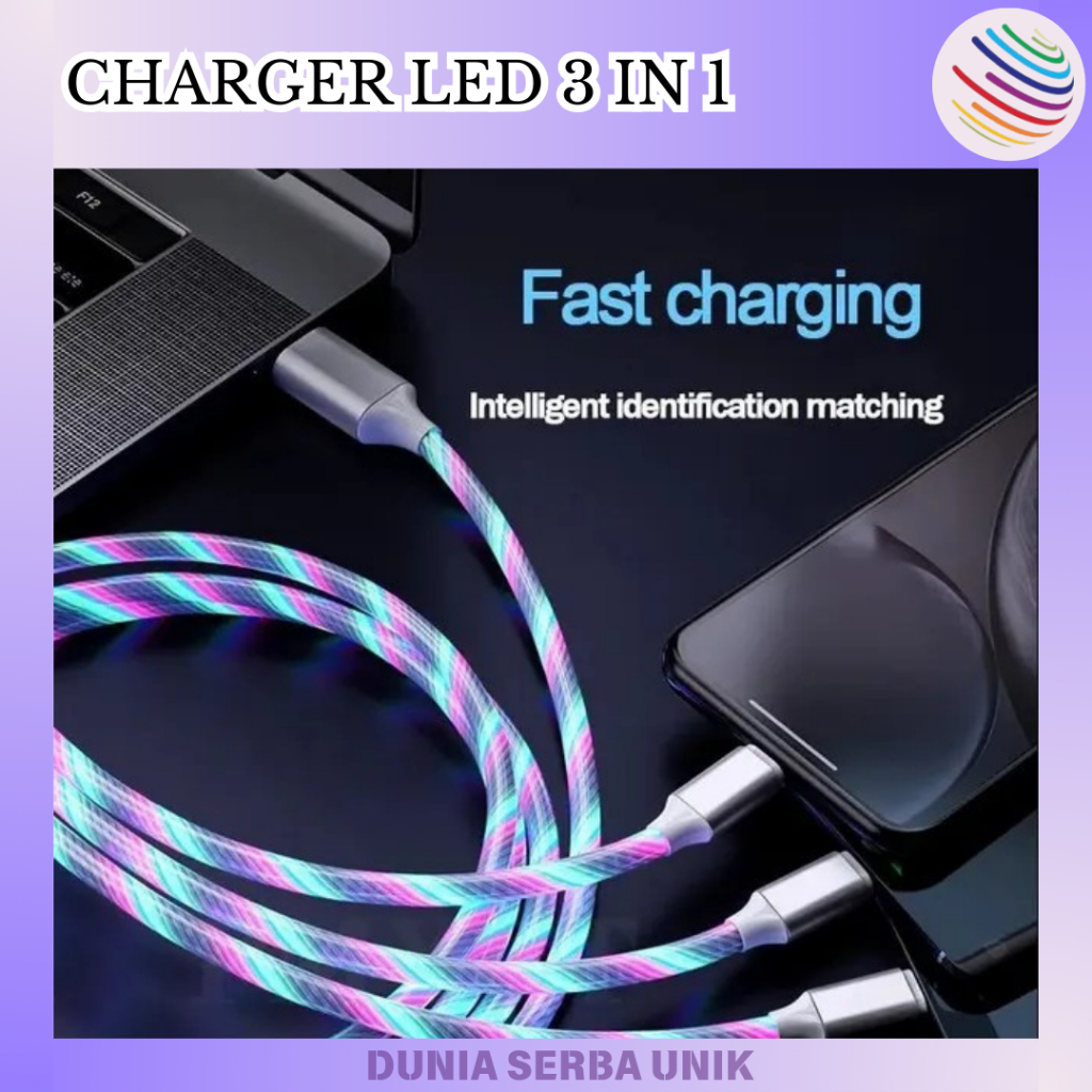 Jual KABEL DATA CHARGER MAGNETIC LED 3 IN 1 CABLE MICRO TYPE C ...