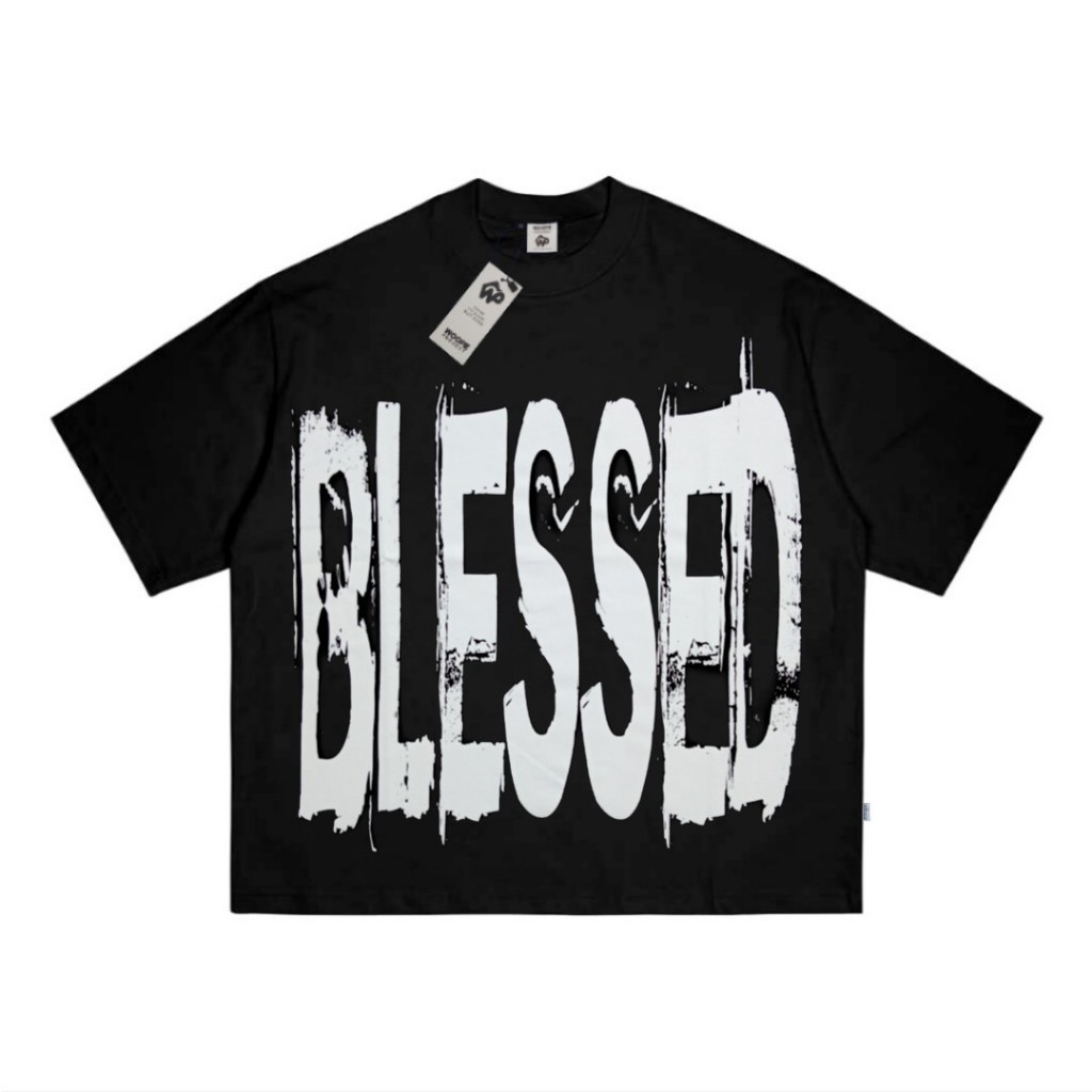 Jual Kaos Boxy Fit Baju Oversized Pria Wanita Tshirt Blessed Black ...