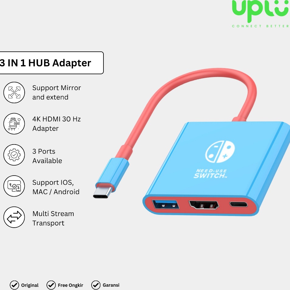 Jual Penjualan Istimewa UPLU Kabel Converter 3 IN 1 USB TypeC To HDMI Adapter Travel 4K VGA USB ...