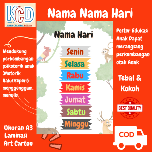 Jual Kiana Creative Produser Poster Anak Edukasi Belajar Nama Nama Hari ...