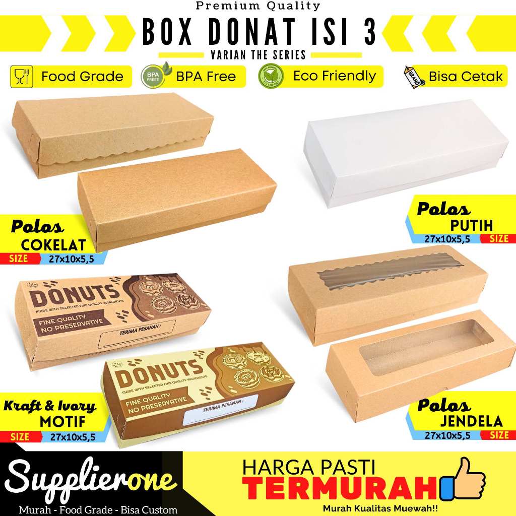 Jual Box Donat Isi 3 / Dus Donat / Kemasan Donat / Dus Bandeng / Dus ...