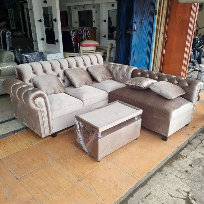 Jual (Free Ongkir) SOFA L KANCING BELUDRU MEWAH | Shopee Indonesia