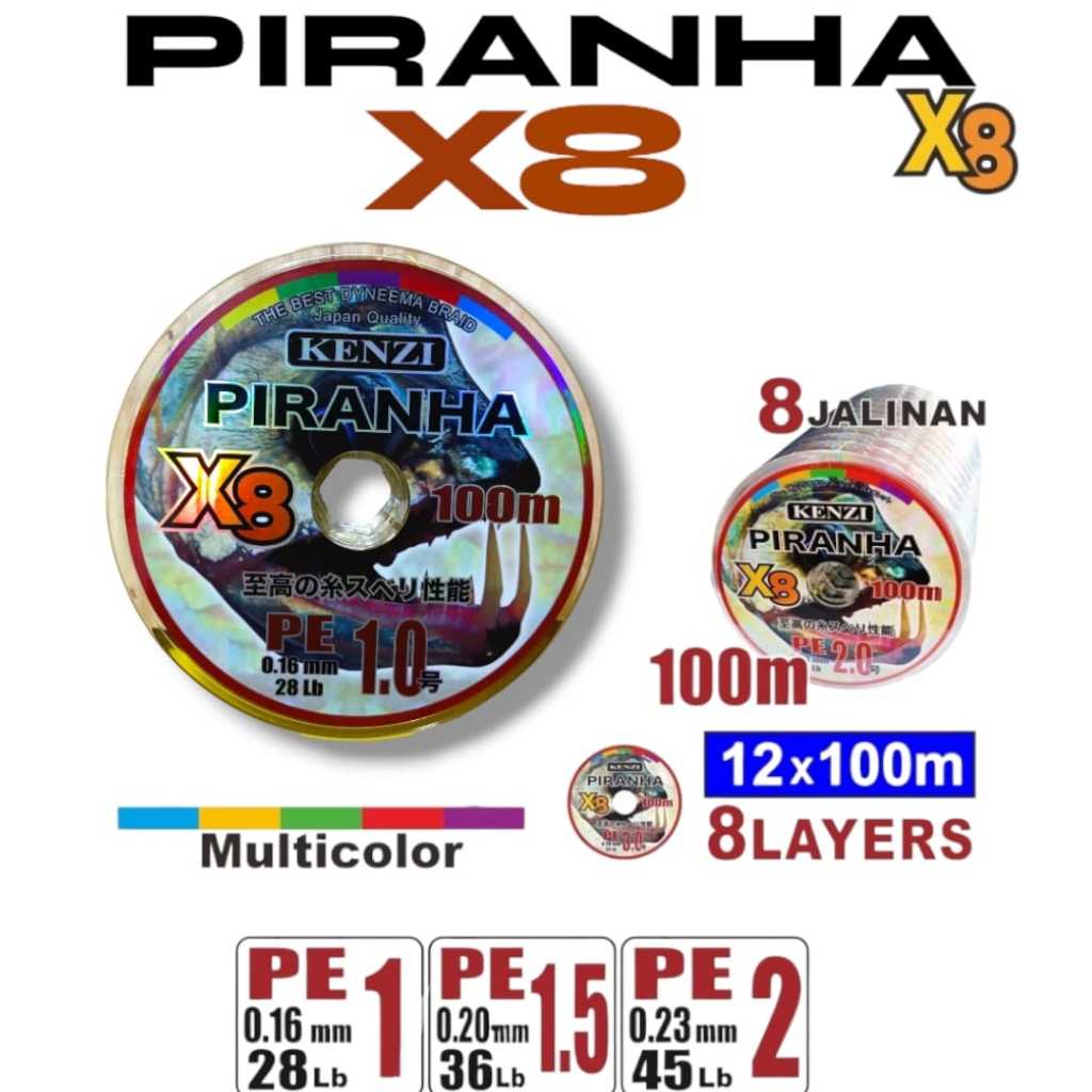 Jual Benang PE Kenzi Piranha X8 ukuran 100M | Shopee Indonesia