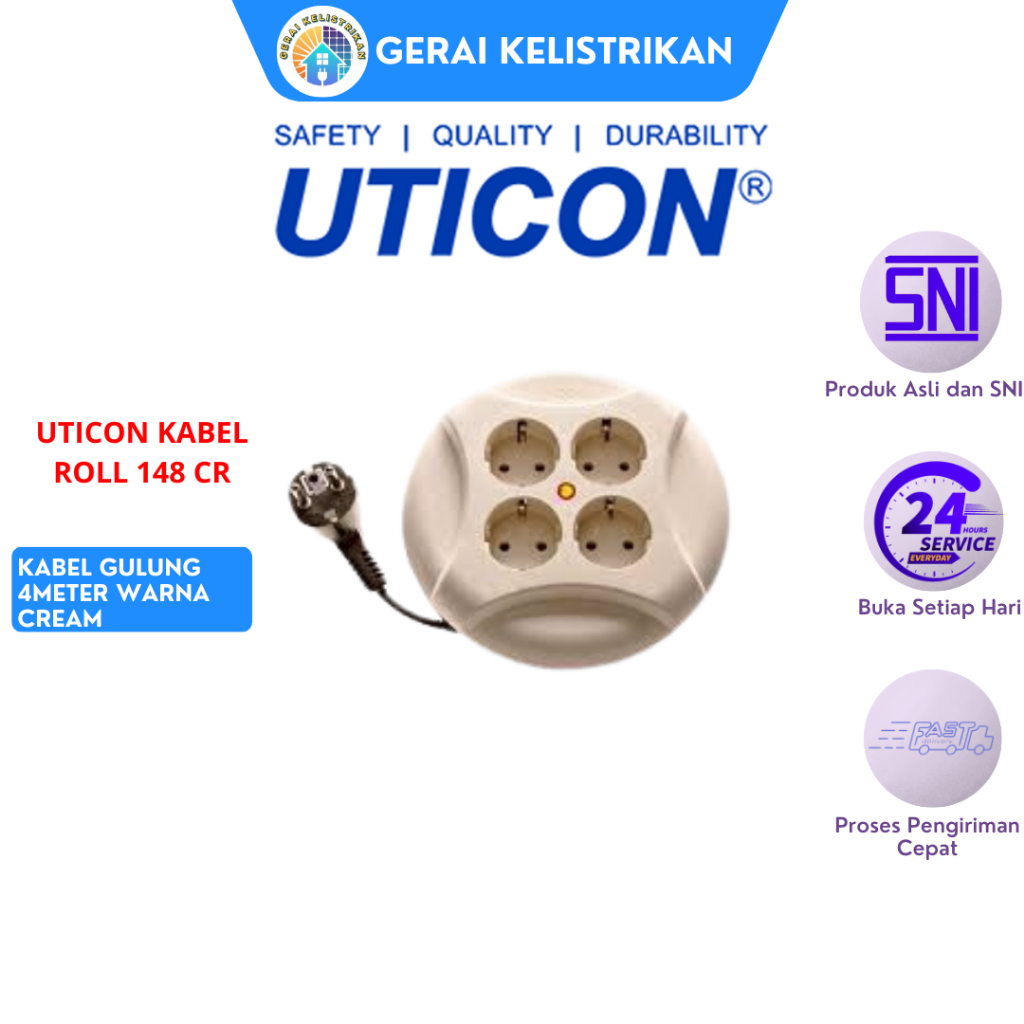 Jual UTICON KABEL ROLL 148 CR WARNA CREAM - KABEL GULUNG 4 METER ...