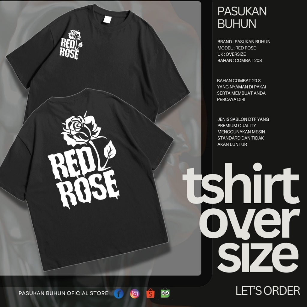 Jual RED ROSE Kaos Oversize Cotton Combat 20s - Sablon DTF Unisex ...