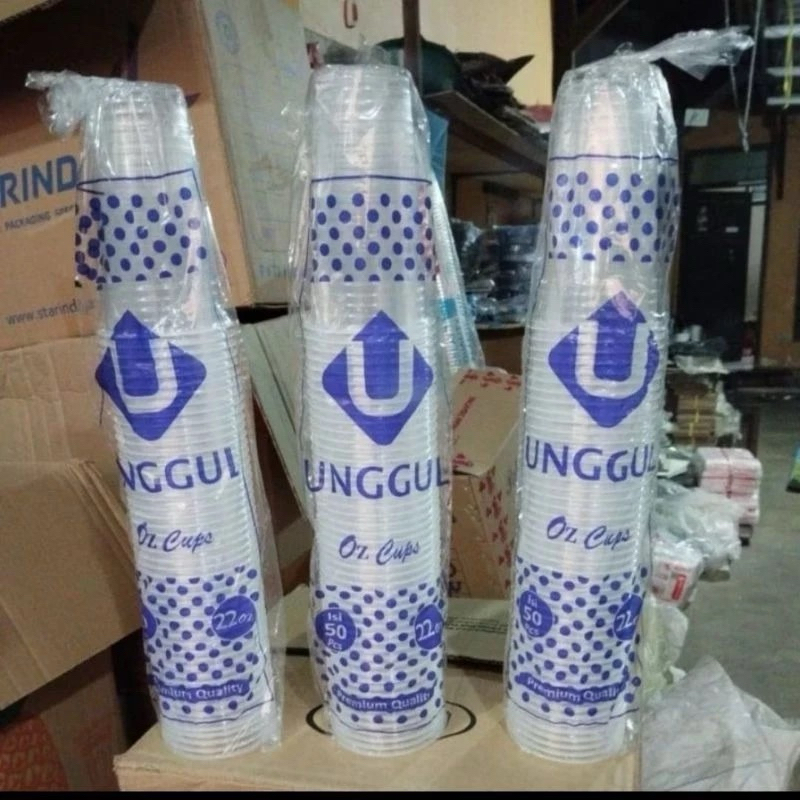 Jual Cup Plastik TEBAL merk Unggul 8g ukuran 22 oz / es teh jumbo / cup ...