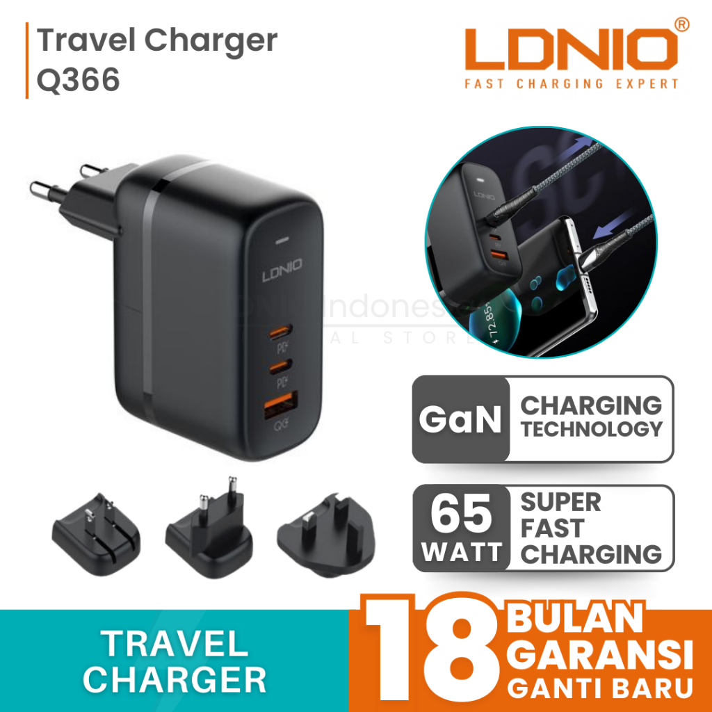 Jual LDNIO Q366 Travel Charger Adapter 65 W GaN Super Fast Charger | Shopee Indonesia